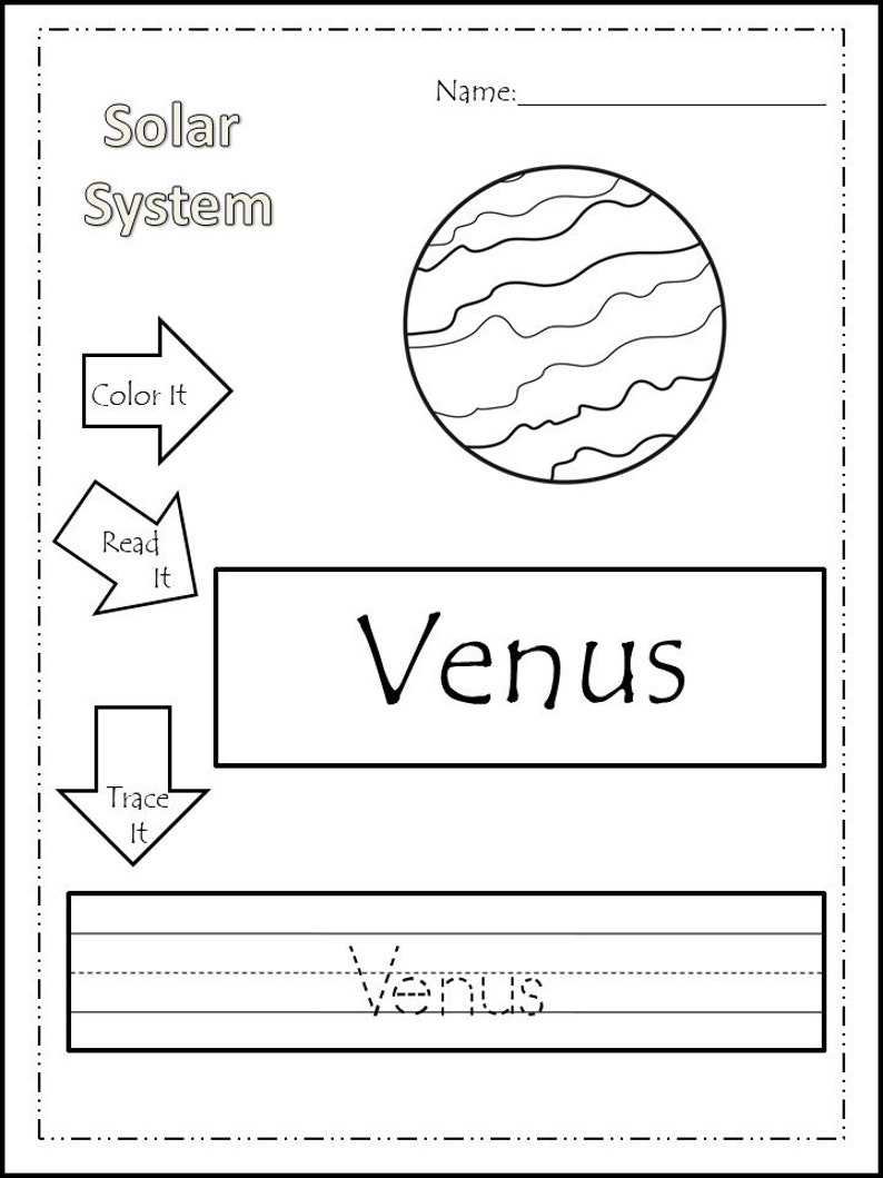 16 Solar System Planets Color Read Trace Write Worksheets. Preschool ...