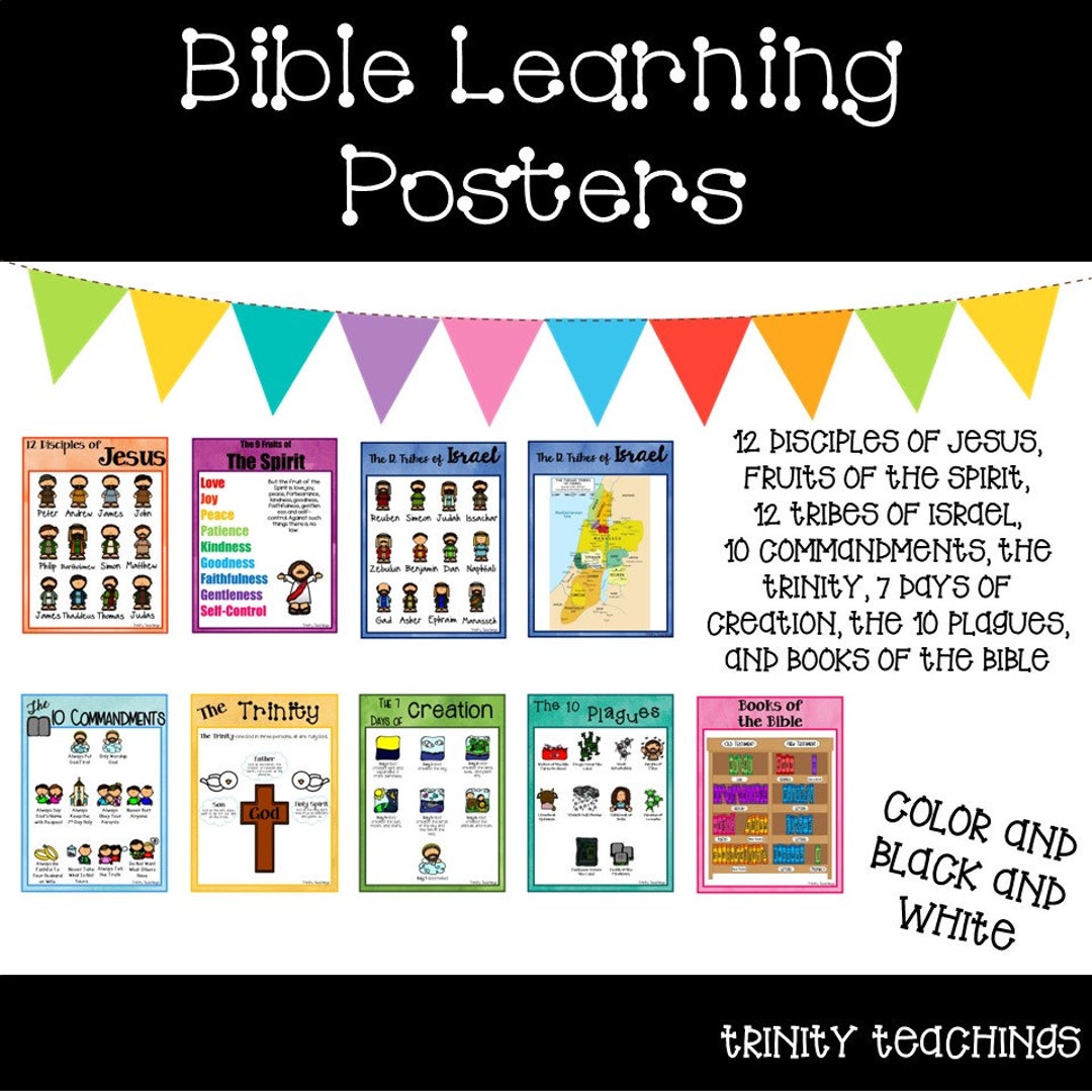 18 Bible Learning Posters. 9 Color, 9 Black and White. Classroom Wall ...