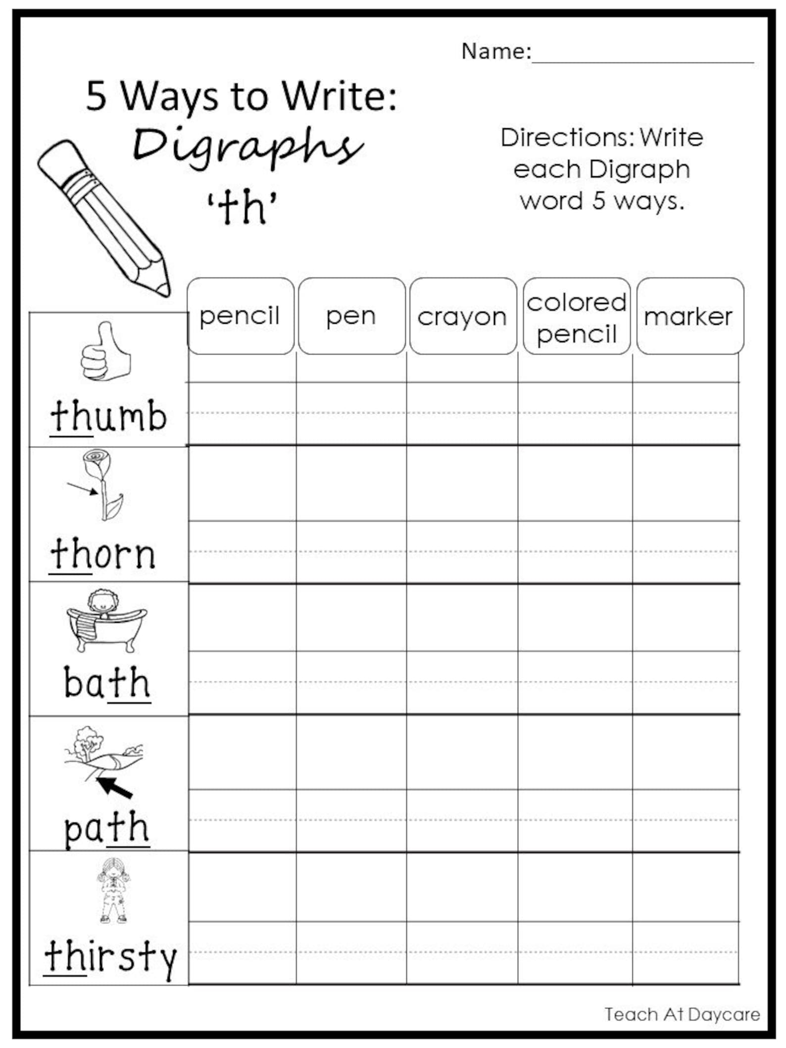 10 Printable 5 Ways to Write Digraphs Worksheets. Kindergarten-2nd ...