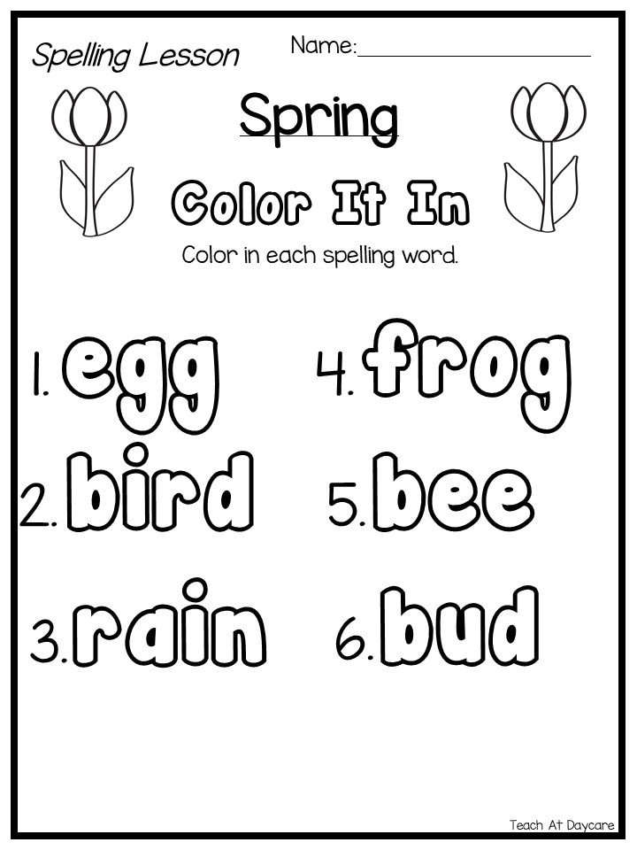 Kindergarten Spring Themed Words Spelling Unit. Single Week ...