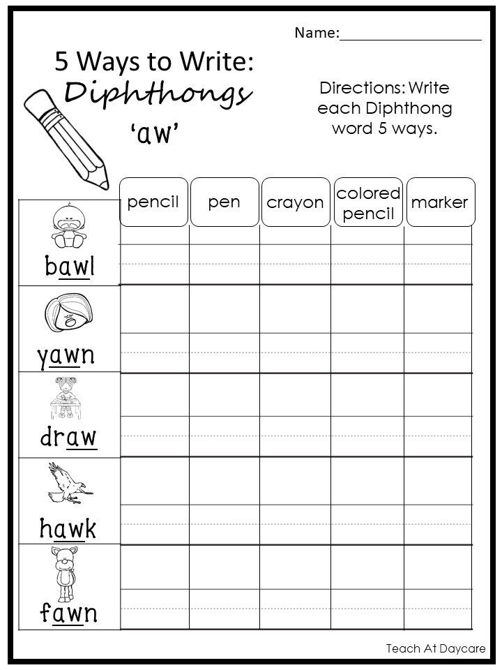10 Printable 5 Ways to Write Words With Diphthongs Worksheets. | Etsy