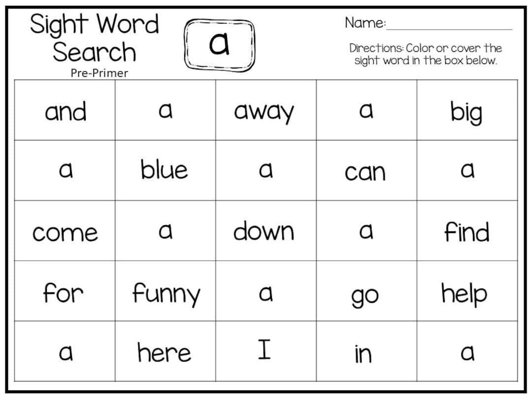 40 Printable Dolch Pre-primer Sight Word Search Worksheets. Preschool ...