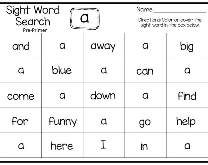 52 Printable Dolch Primer Sight Word Flashcards. Kindergarten Sight ...