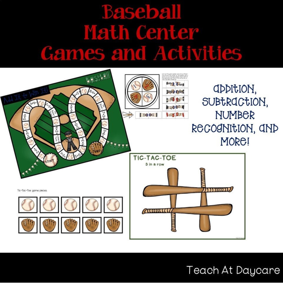 10 Printable Baseball Themed Kindergarten Math Center Games and ...