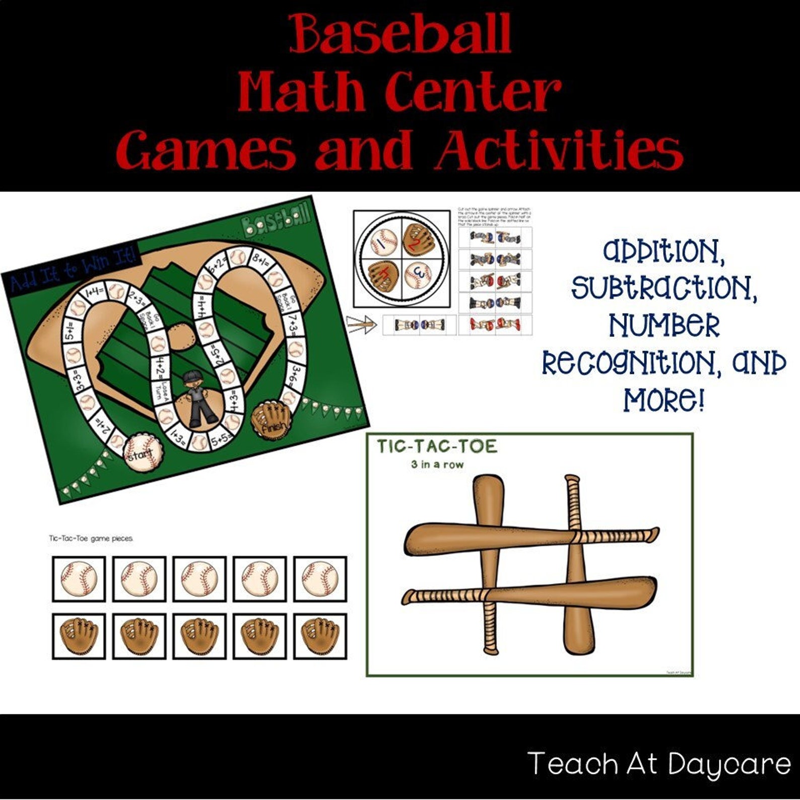 10 Printable Baseball Themed Kindergarten Math Center Games and ...
