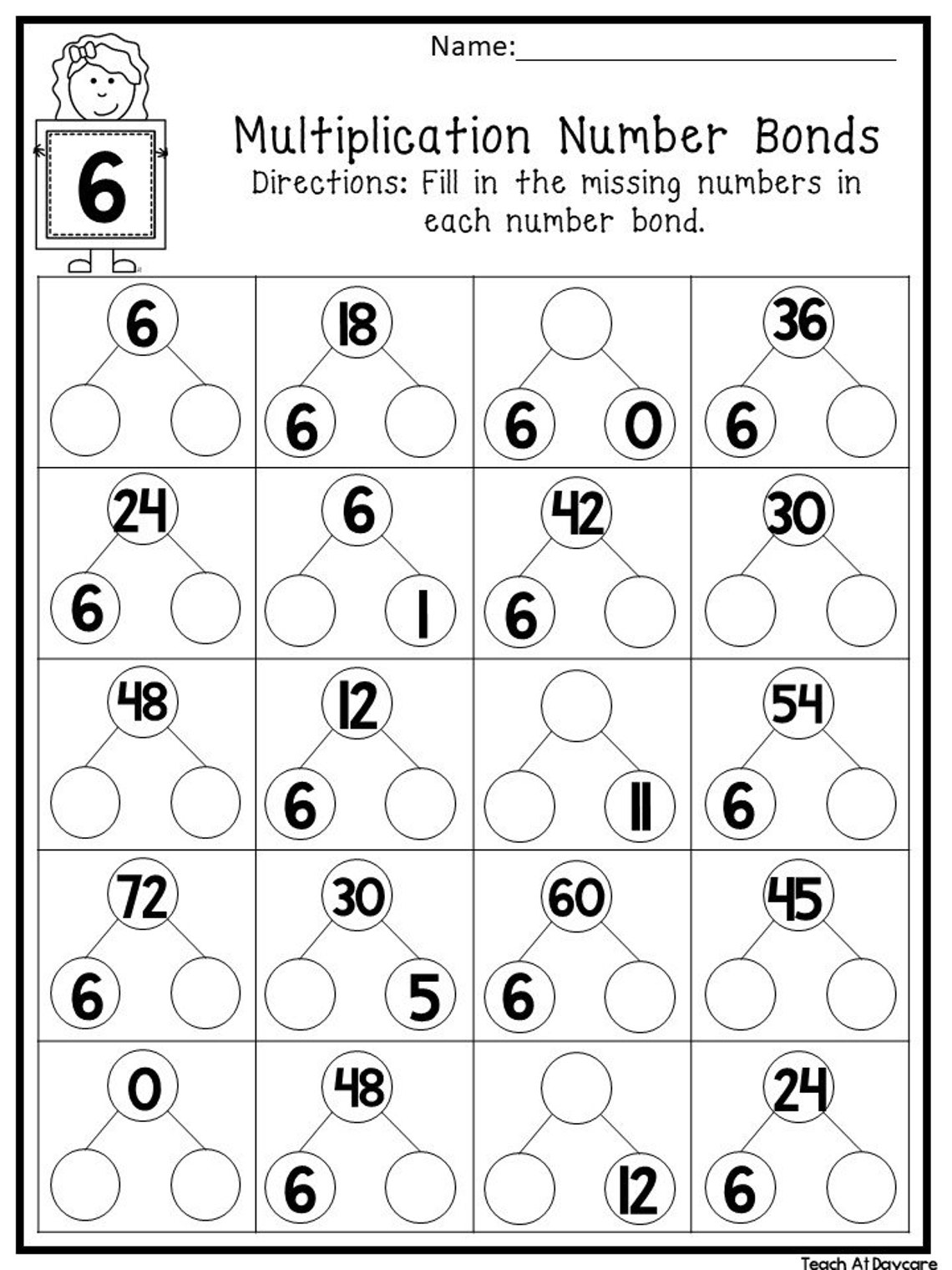 12 Printable Multiplication Number Bonds Worksheets. Numbers 1-12. 1st ...