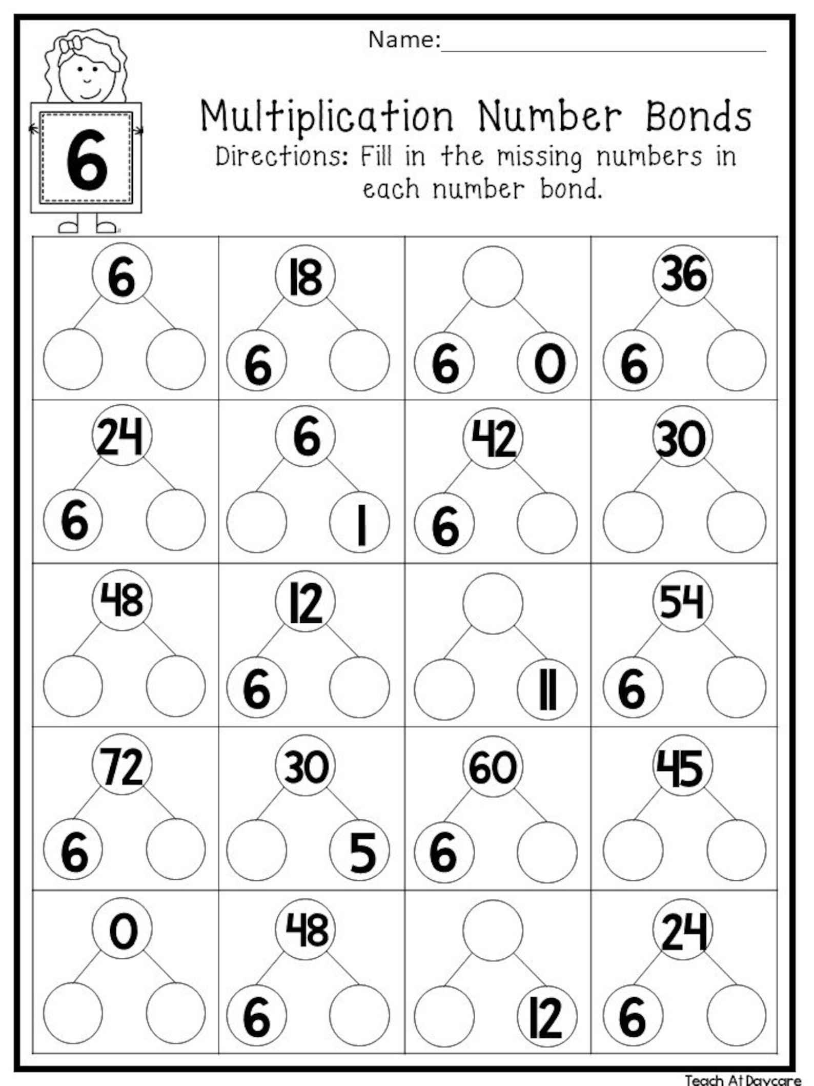 12 Printable Multiplication Number Bonds Worksheets. Numbers 1-12. 1st ...