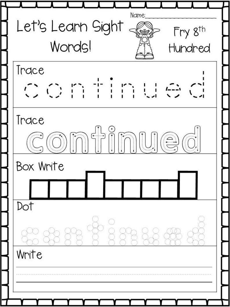 100 Printable Let's Learn Fry 8th Hundred Sight Words Worksheets. 4th ...