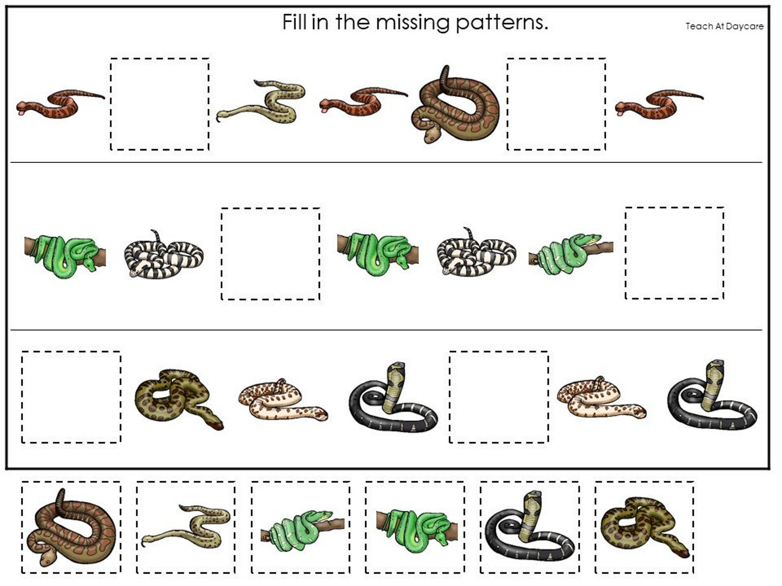 30 Snakes Printable Preschool Educational Games Download. - Etsy