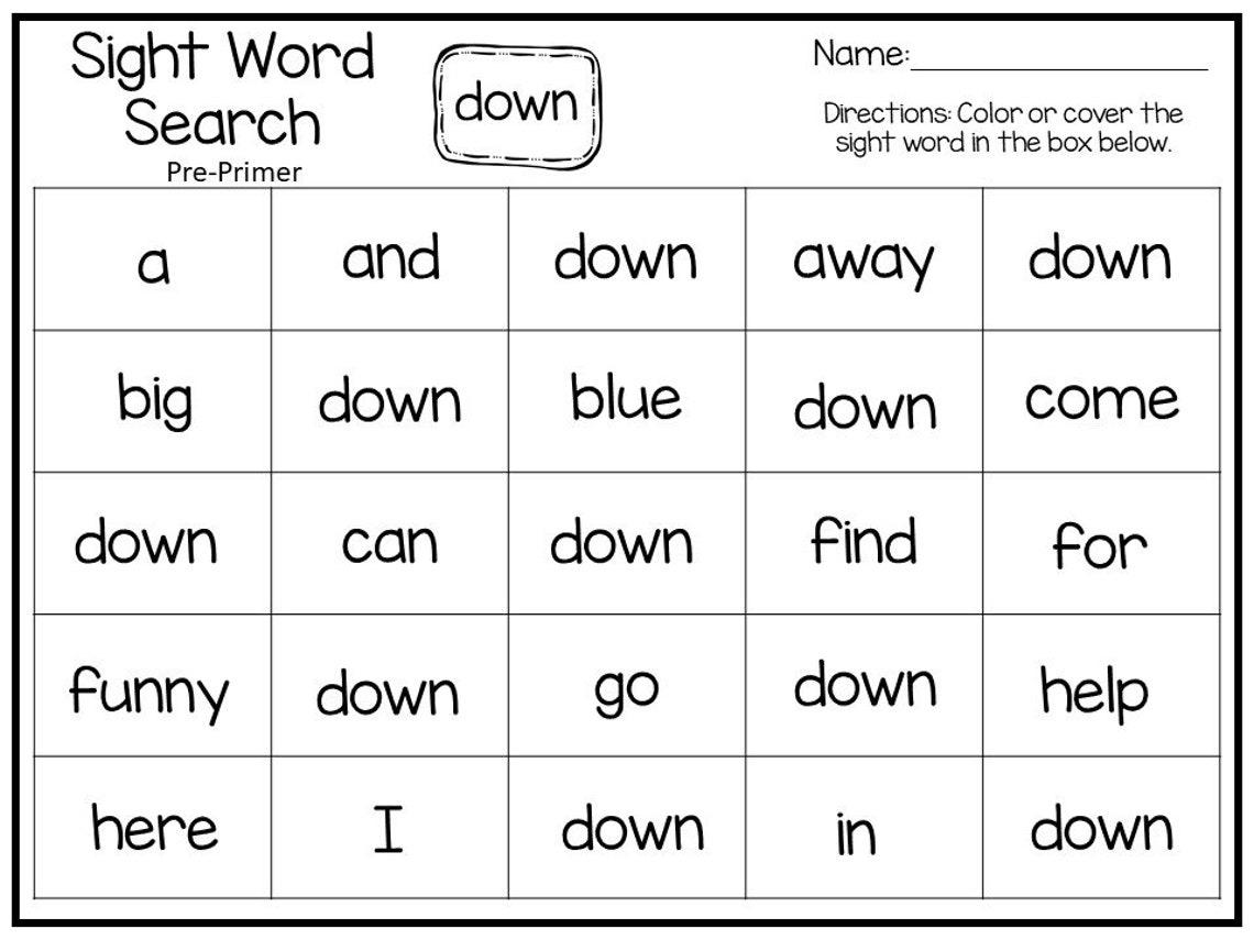 40 Printable Dolch Pre-primer Sight Word Search Worksheets. - Etsy