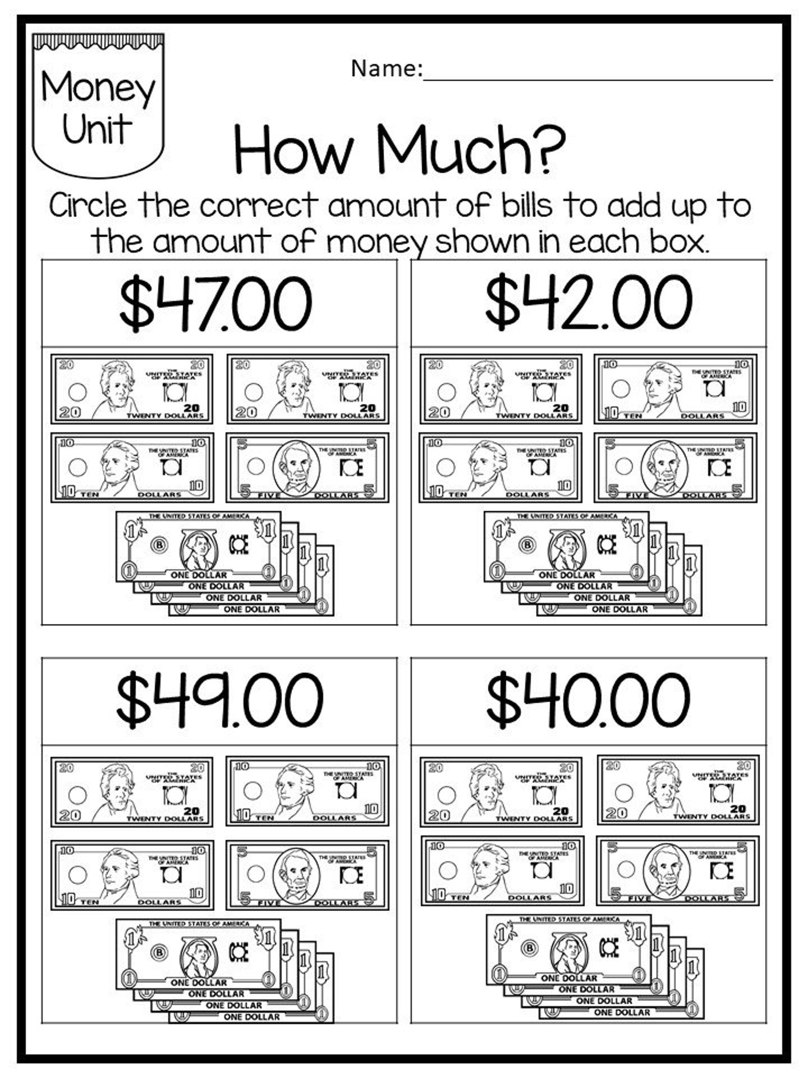 25 Circle the Correct Amount of Money Worksheets. Kindergarten Thru 3rd ...