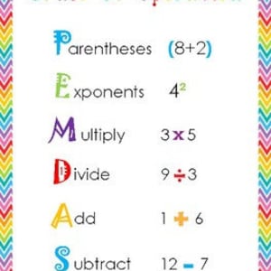 2 Printable Order of Operation Wall Charts. PEMDAS Algebra Classroom ...