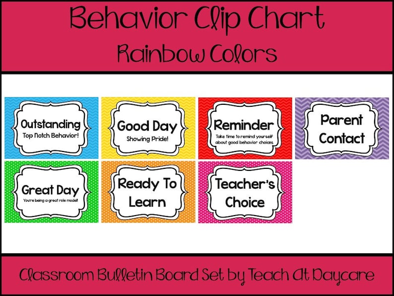 7 Rainbow Behavior Clip Chart Cards. Classroom Behavior Management ...