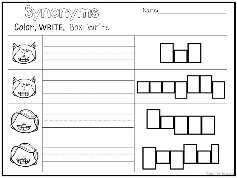 32 Printable Synonyms Color Trace Box Write Worksheets. - Etsy