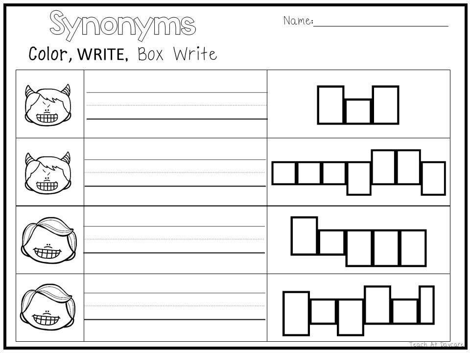 32 Printable Synonyms Color Trace Box Write Worksheets. | Etsy
