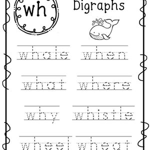 10 Printable Digraphs Trace the Word Worksheets. Kindergarten-2nd Grade ...
