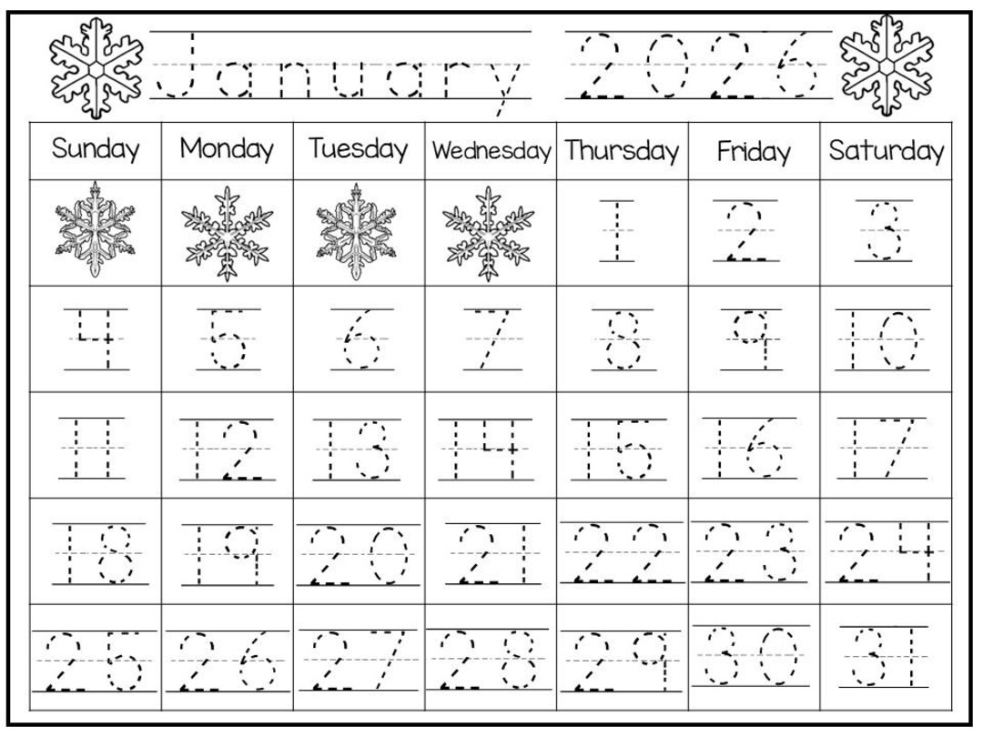 30 Tracing and Blank Themed 2026 Calendars. Preschool Handwriting and ...