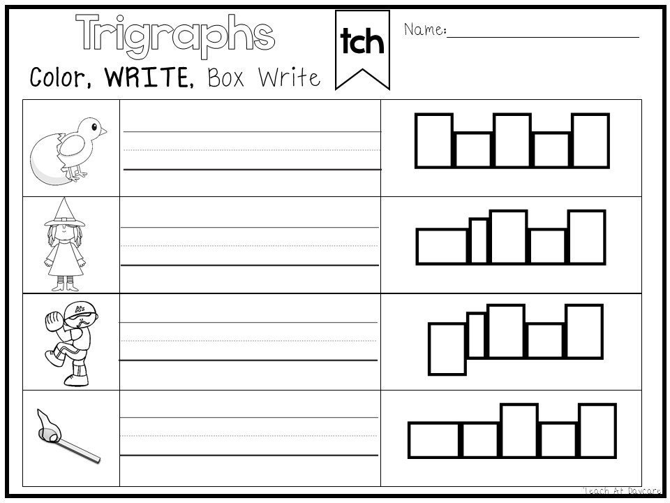 10 Printable Trigraph Words Color Trace Write Box Write | Etsy