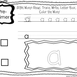40 Printable Dolch Pre-primer Read, Trace, Write, Box Write, and Color ...