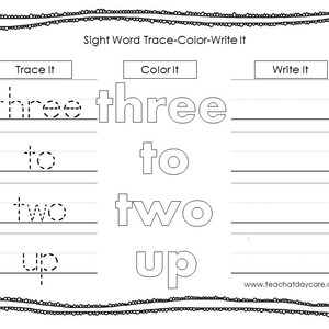 10 Printable Dolch Pre-primer Sight Words Trace It, Color It, Write It ...