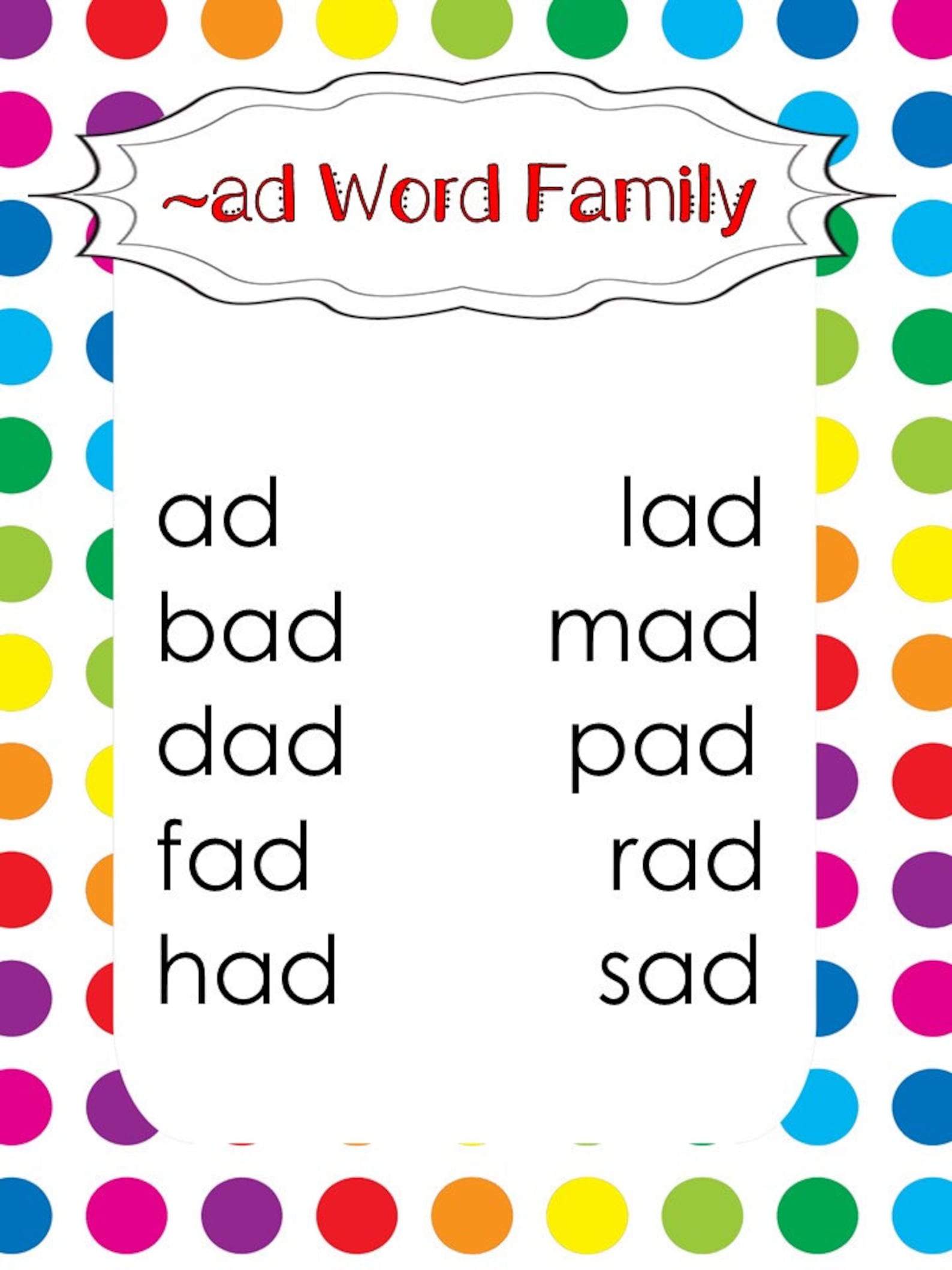 10 Printable Word Family Posters. Full Page Classroom Wall - Etsy