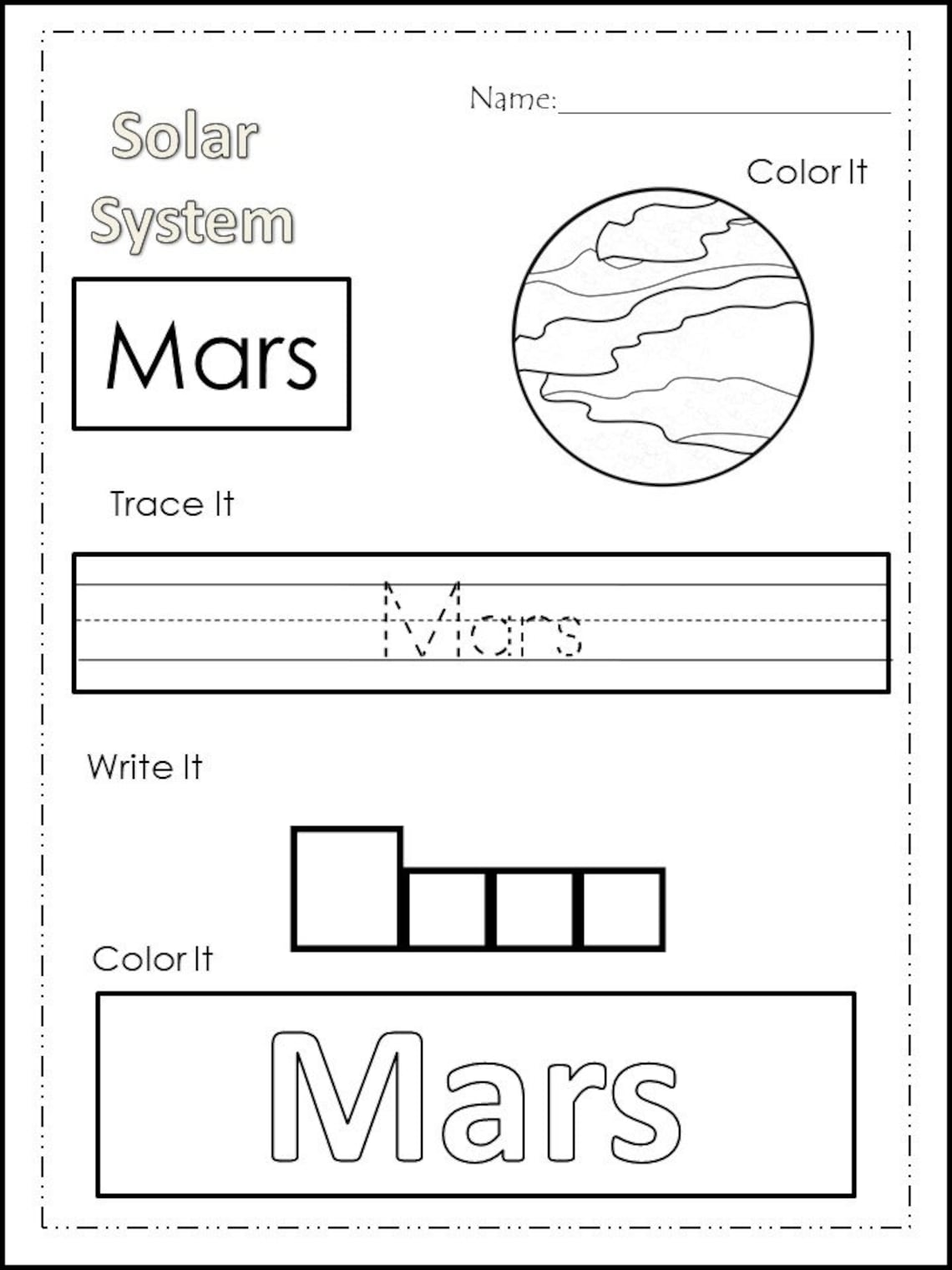 16 Solar System Planets Color Read Trace Write Worksheets. Preschool ...