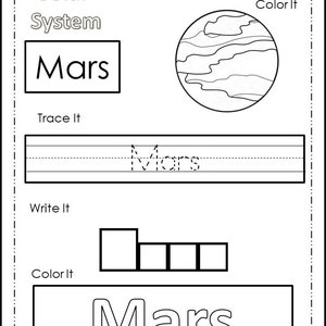 16 Solar System Planets Color Read Trace Write Worksheets. Preschool ...