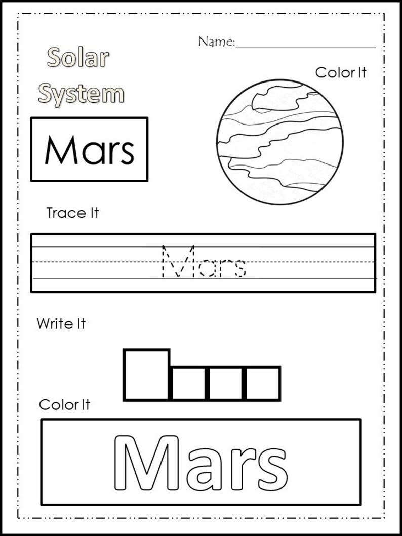 16 Solar System Planets Color Read Trace Write Worksheets. | Etsy
