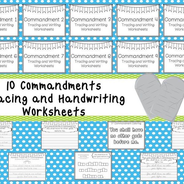 10 Commandments Tracing and Handwriting Worksheets. Preschool 5th Grade ...