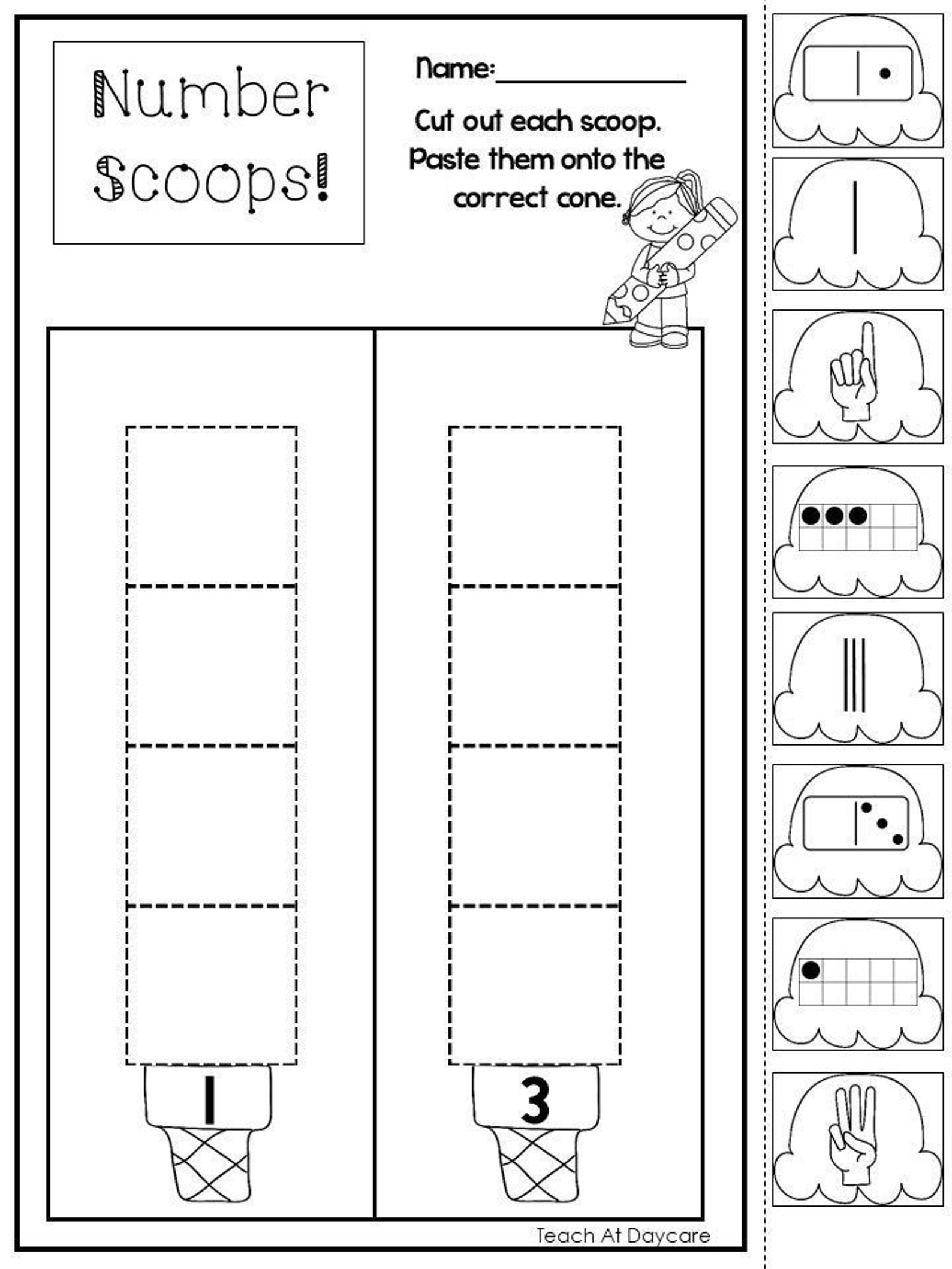 21 Printable Subitizing Numbers Ice Cream Scoops Worksheets. Preschool ...
