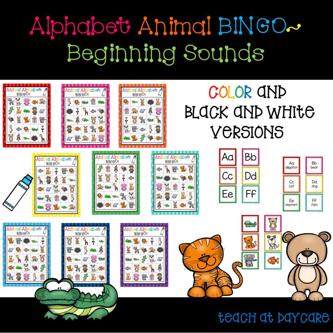 Animal Alphabet Bingo Phonics Game and Worksheets. Color & Black and ...