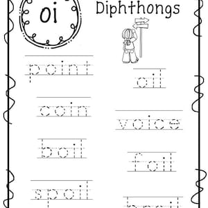 10 Printable Diphthongs Trace the Word Worksheets. Kindergarten-2nd ...
