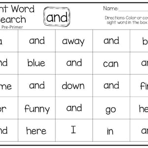 40 Printable Dolch Pre-primer Sight Word Search Worksheets. Preschool ...