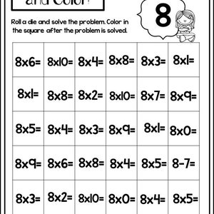 12 Printable Roll, Multiply, and Color Worksheets. Numbers 1-12. 1st ...