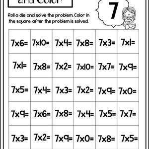 12 Printable Roll, Multiply, and Color Worksheets. Numbers 1-12. 1st ...