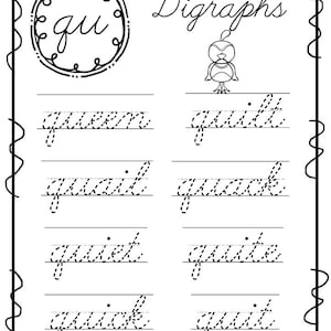 10 Printable Cursive Digraphs Trace the Word Worksheets. Kindergarten ...