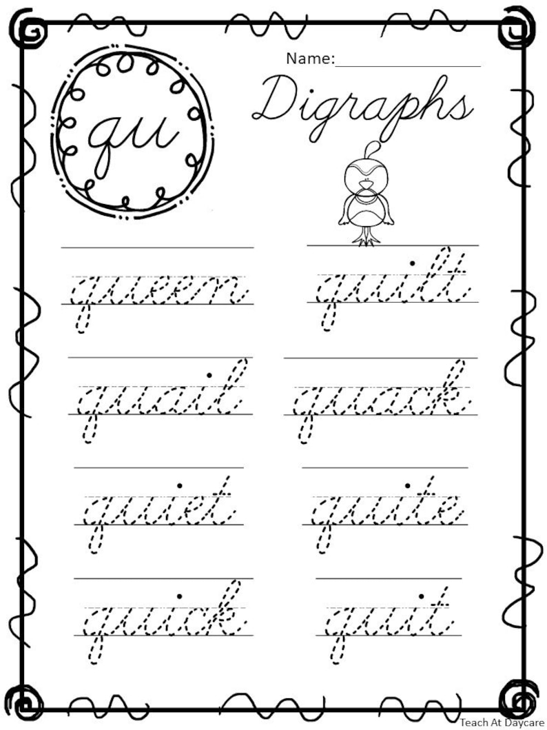 10 Printable Cursive Digraphs Trace the Word Worksheets. | Etsy