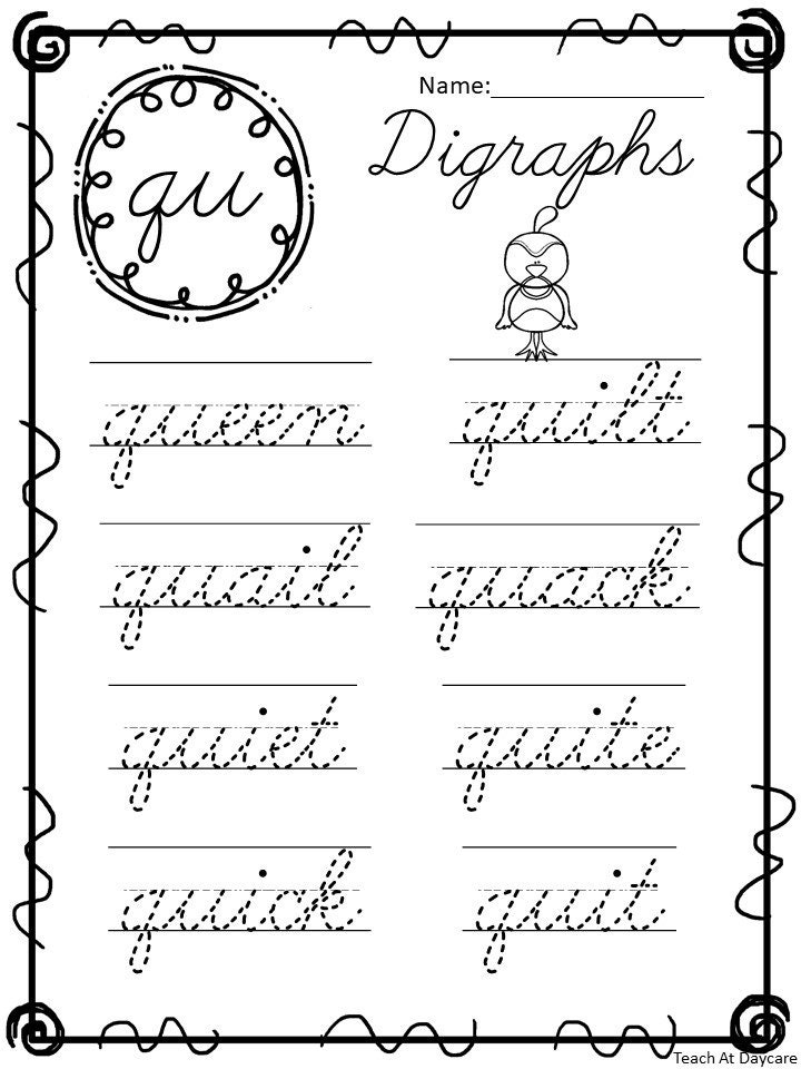10 Printable Cursive Digraphs Trace the Word Worksheets. | Etsy