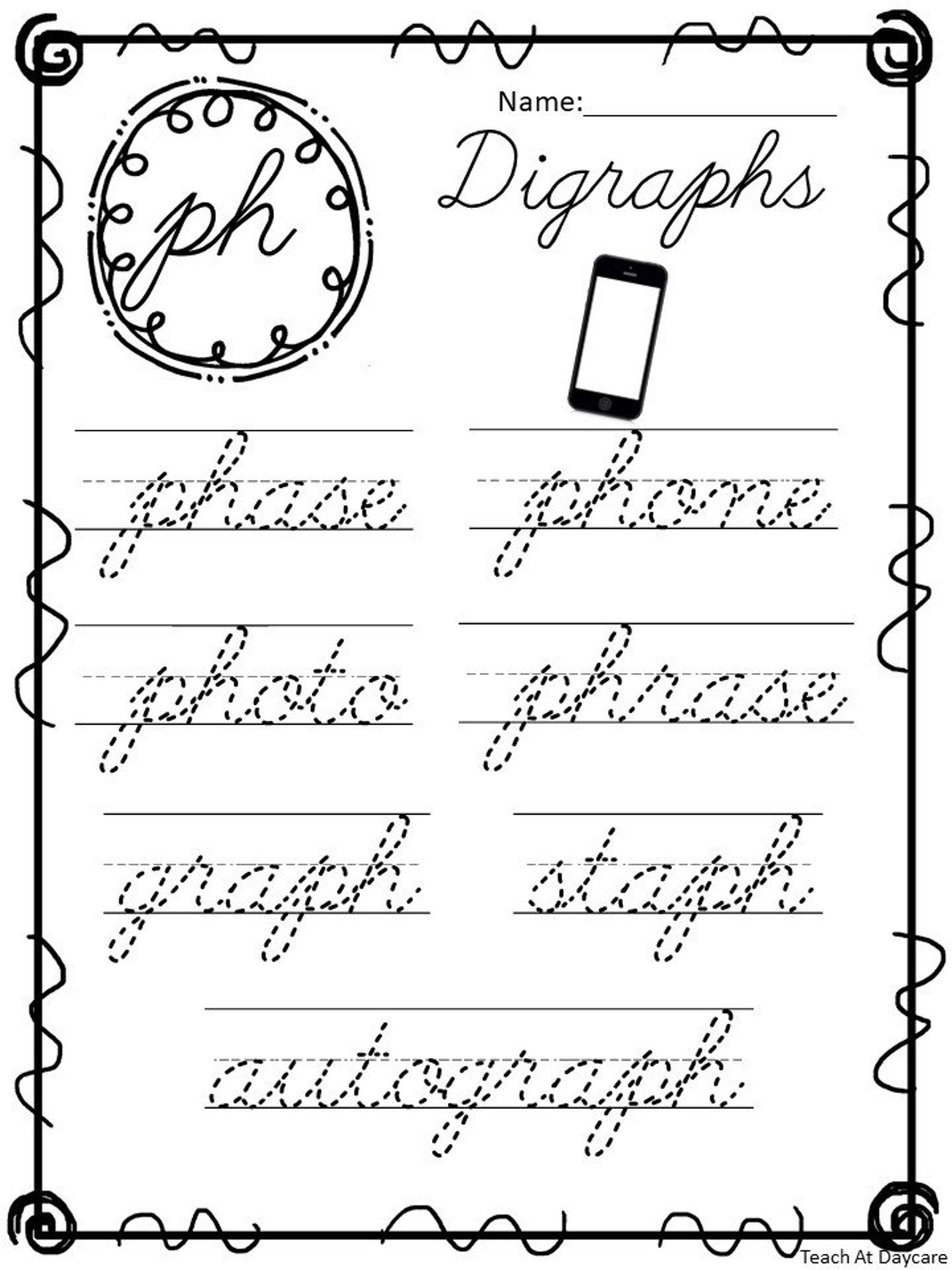 10 Printable Cursive Digraphs Trace the Word Worksheets. | Etsy