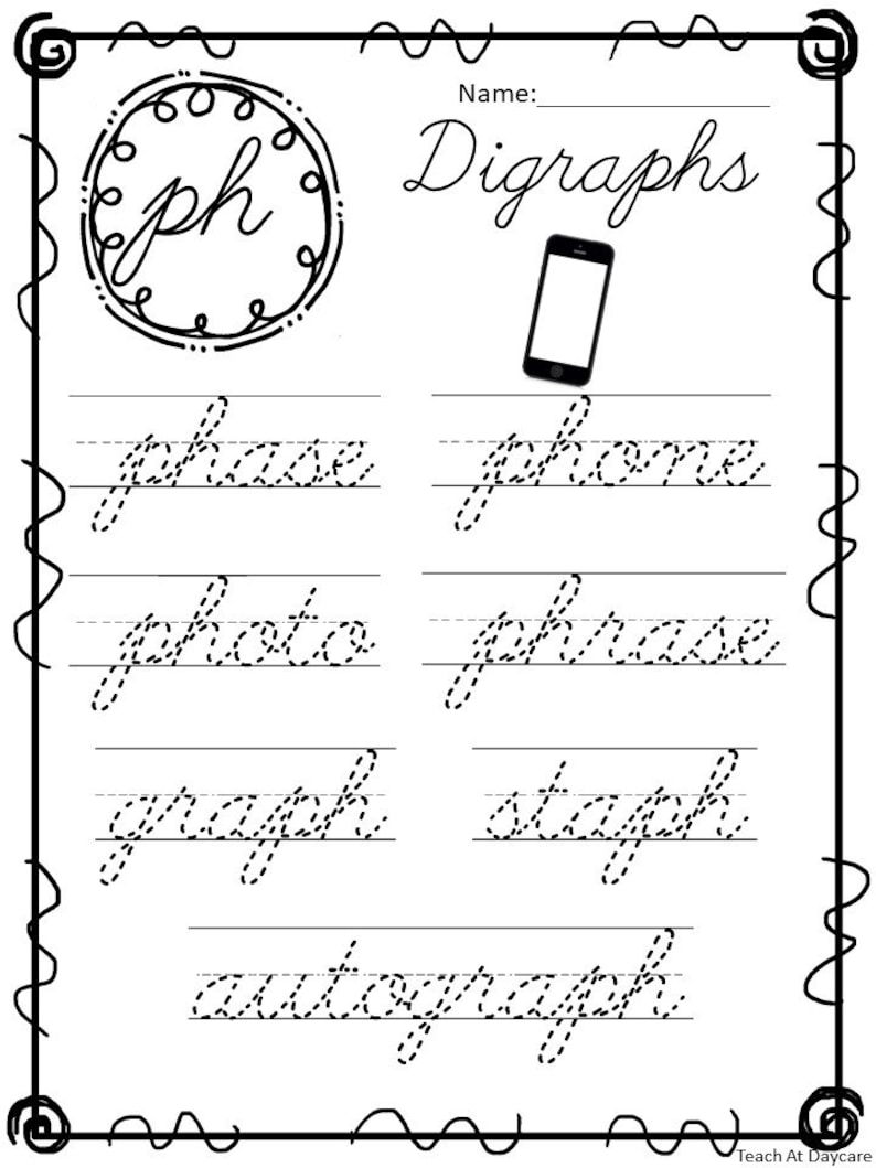 10 Printable Cursive Digraphs Trace the Word Worksheets. | Etsy
