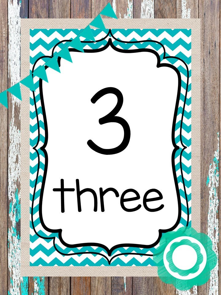 20 Printable Rustic and Teal Themed Numbers Posters. Numbers | Etsy