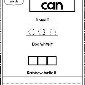 40 Printable Dolch Pre-primer Sight Words Read It, Trace It, Box Write ...