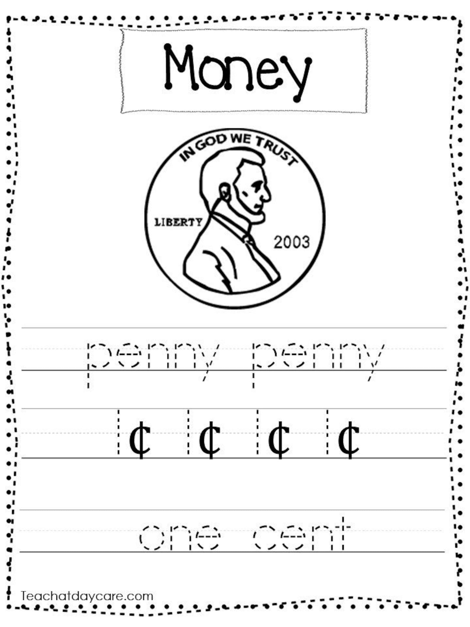 10 Printable Money Tracing Worksheets. Kdg.2nd Grade Math. - Etsy