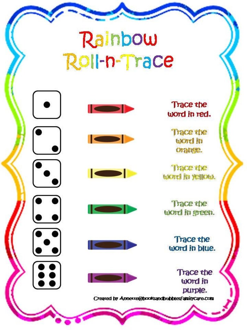 Rainbow Roll & Trace Sight Word Worksheets | Pre-k (printable) - Etsy ...