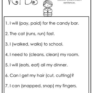10 Printable Choose the Correct Verb Worksheets. 1st-2nd Grade ELA ...