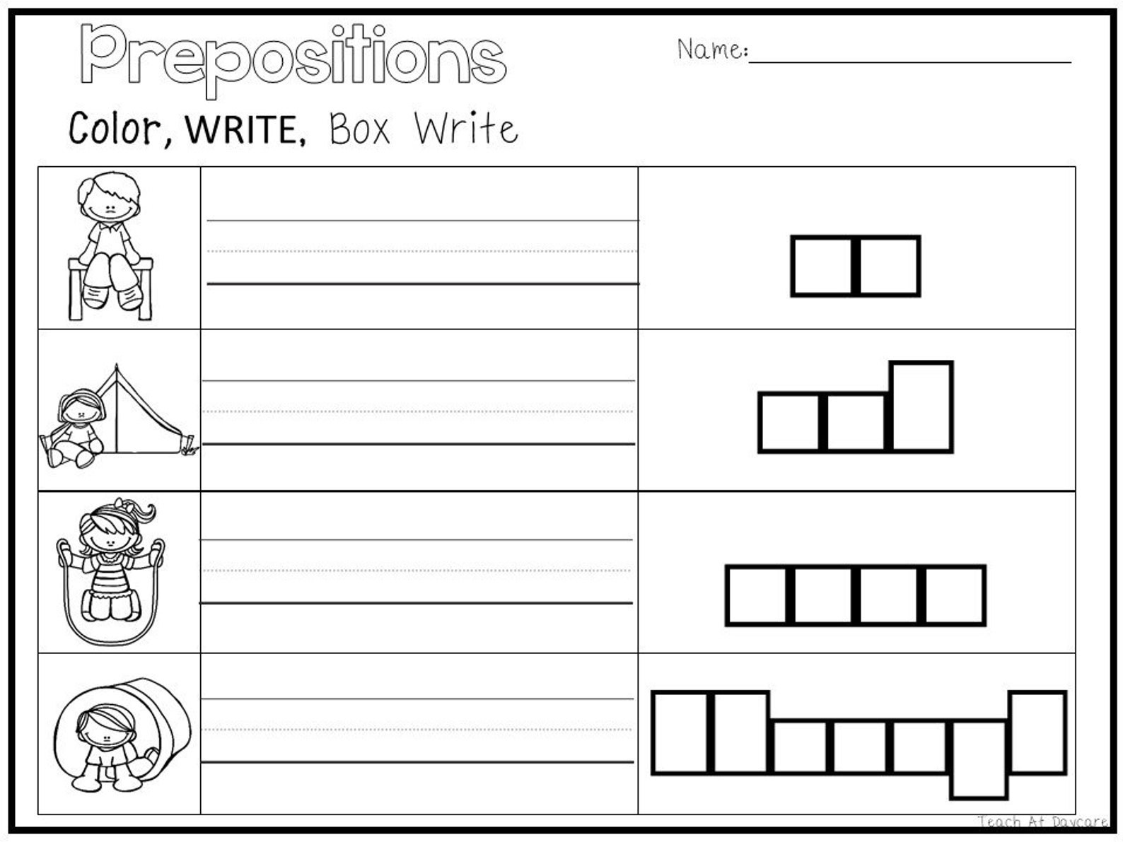 8 Printable Prepositions Color, Trace, Box Write Worksheets. 1st-2nd ...