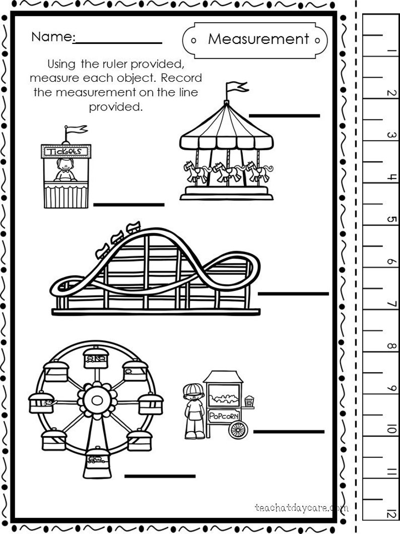 10 Printable Measuring With a Ruler Worksheets. Preschool-1st | Etsy