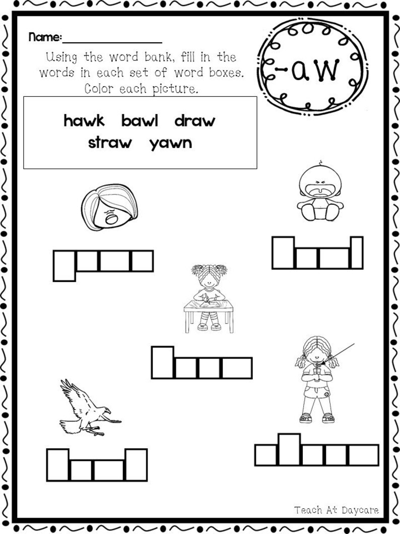 10 Printable Diphthongs Box Write Worksheets. Kindergarten-2nd Grade ...