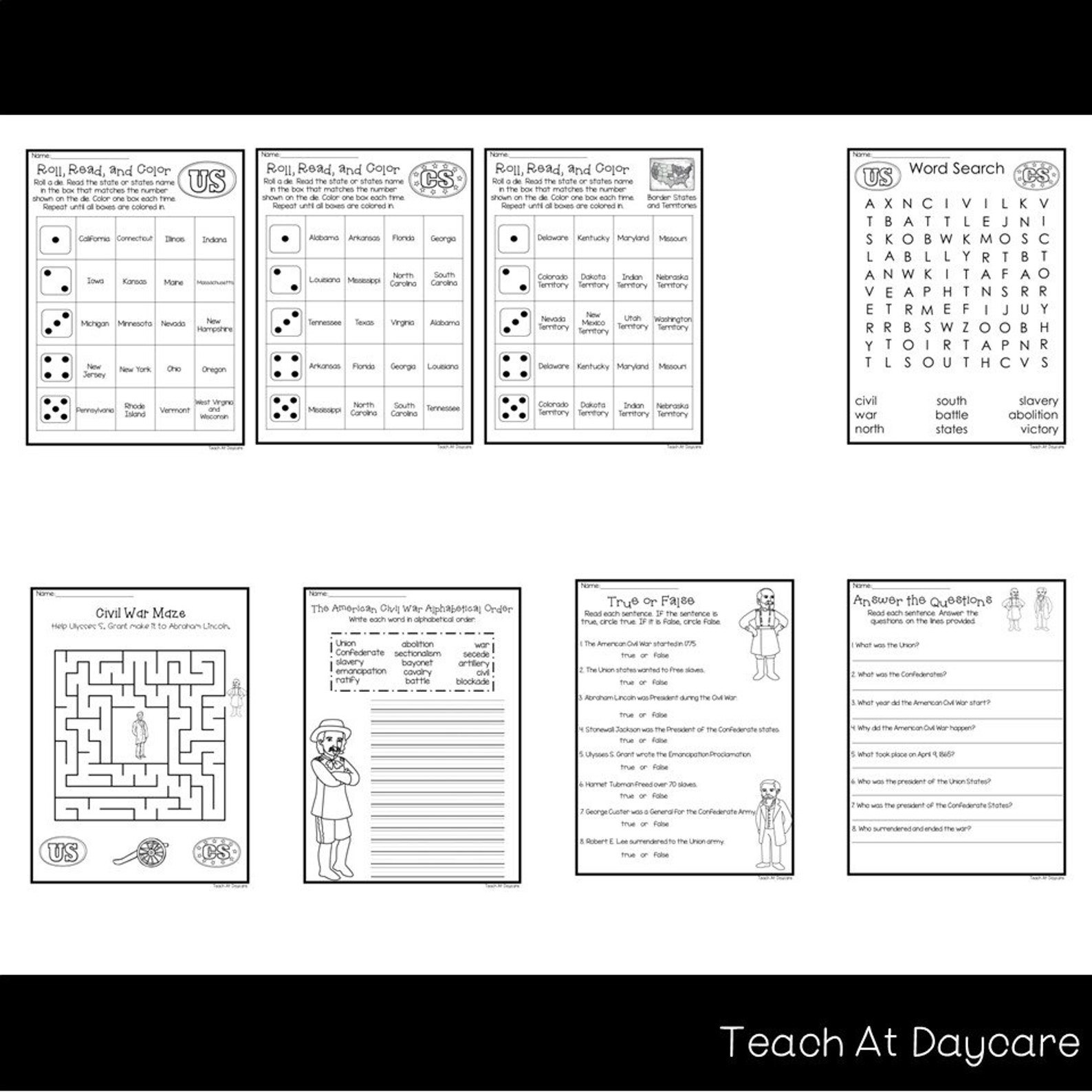 The American Civil War Educational Study Unit and Lesson. Worksheets ...