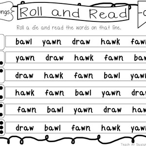 10 Printable Diphthongs Roll and Read the Word Worksheets. Kindergarten ...